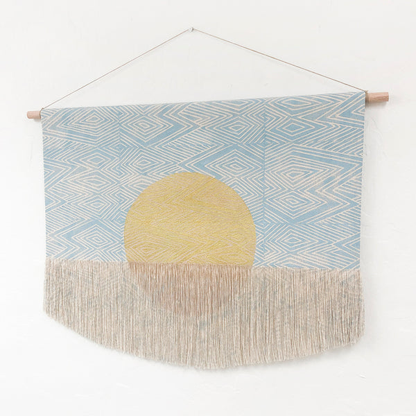 Flame Block Print Wall Hanging in Blue with Painted Gold Circle – Julia ...